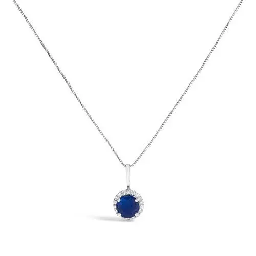 HAUS OF BRILLIANCE 10k Gold Gemstone And Diamond Accent Halo Pendant Necklace - White | Blue Sapphire